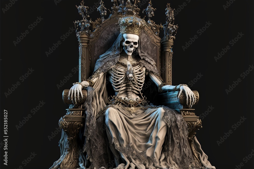 human skeleton on a throne with partial clothing on Stock Illustration ...
