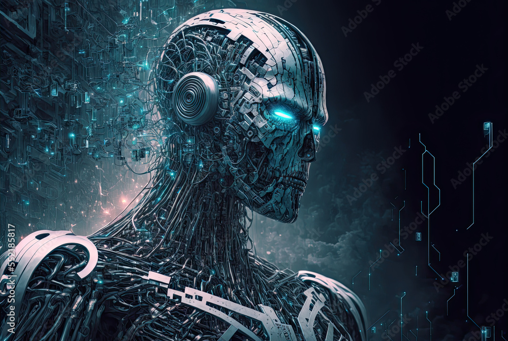 Artificial intelligence, cyborg, robot, android, human machine, transhumanism. Generative AI ...