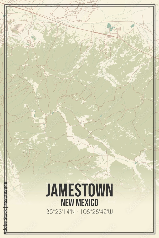 Retro US city map of Jamestown, New Mexico. Vintage street map. Stock ...