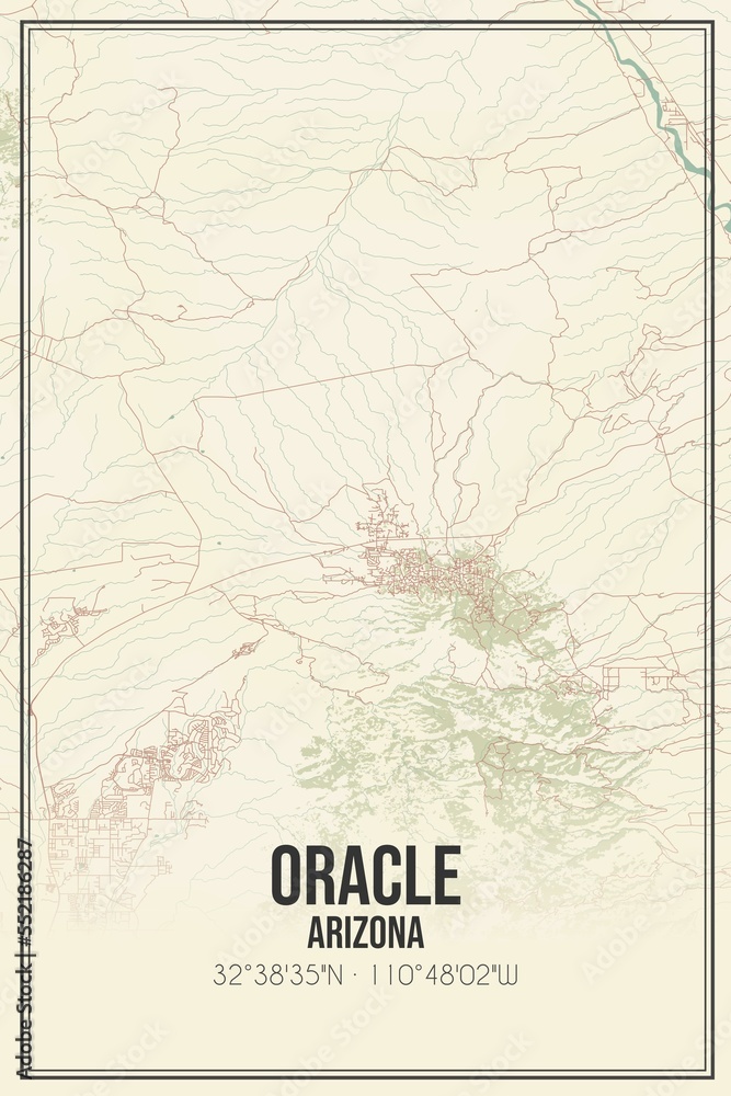 Retro US city map of Oracle, Arizona. Vintage street map. Stock ...