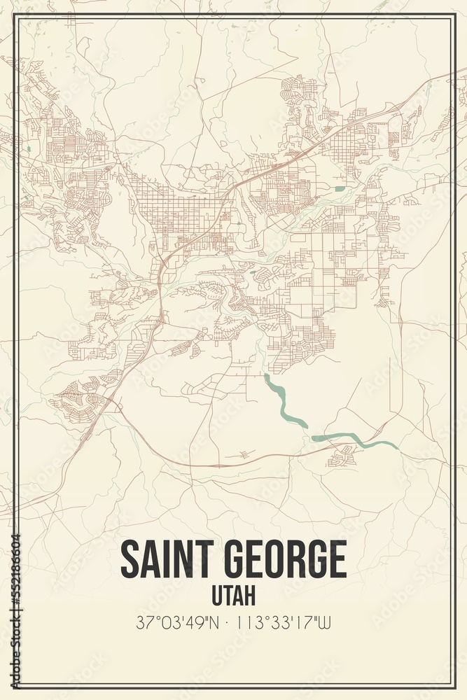 Fototapeta mapa świata dla dzieci Retro US city map of Saint George ...