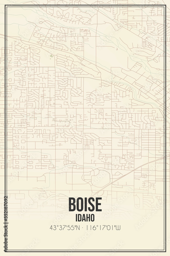 Retro US city map of Boise, Idaho. Vintage street map. Stock ...