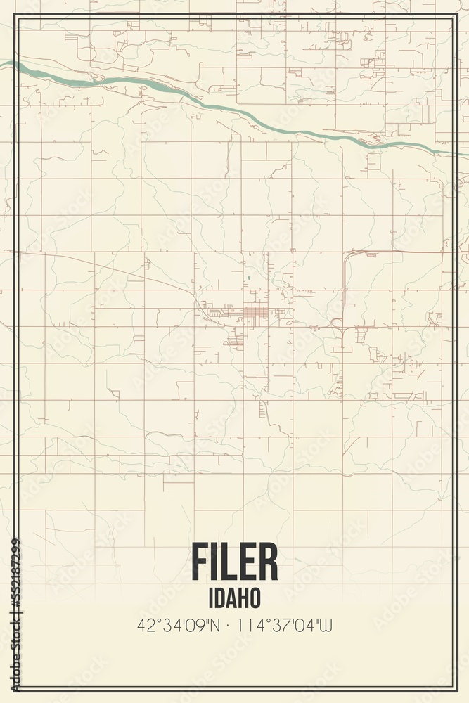 Poster Retro US city map of Filer, Idaho. Vintage street map. – Wall ...