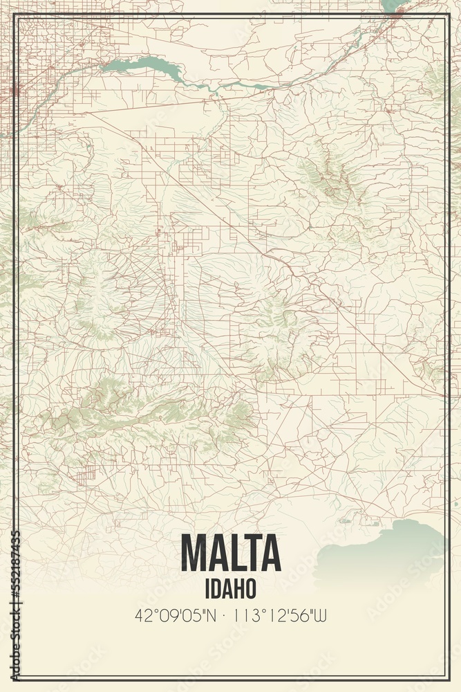 Retro US city map of Malta, Idaho. Vintage street map. Stock ...