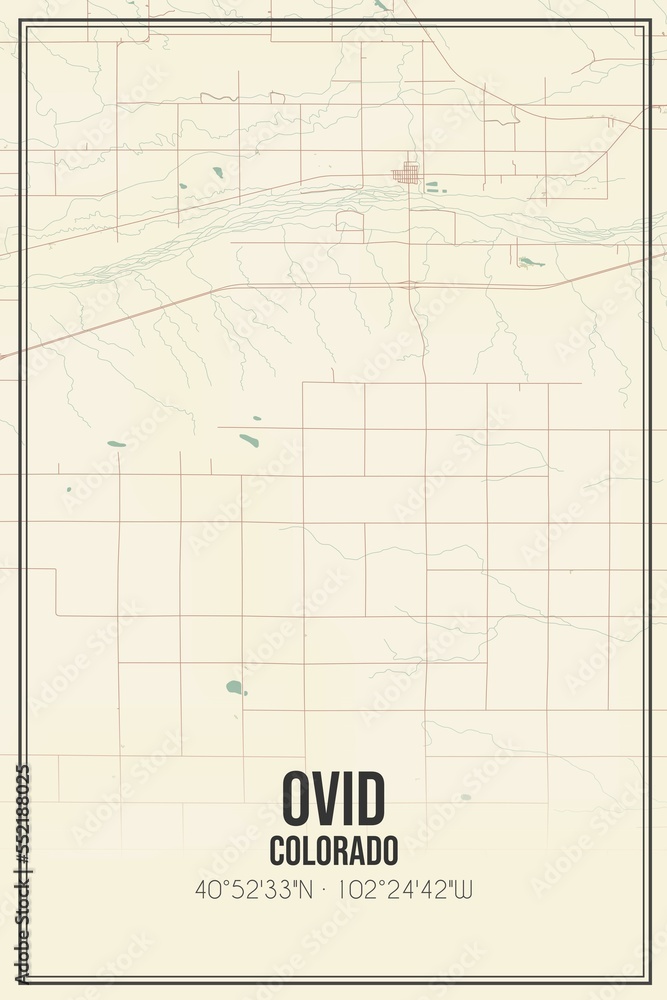 Photo & Art Print Retro US city map of Ovid, Colorado. Vintage street ...