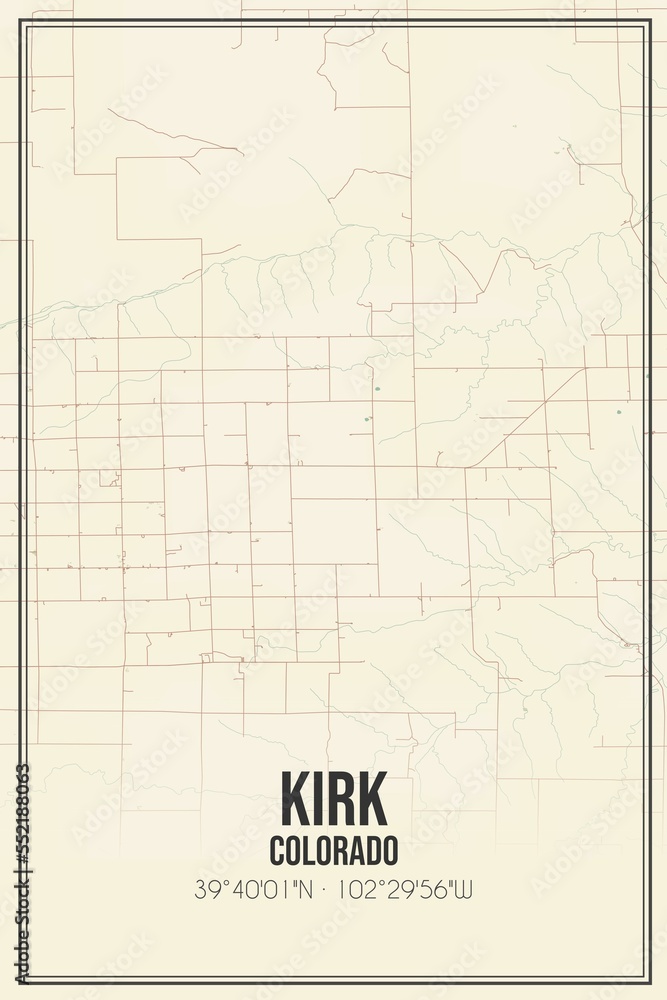 Photo & Art Print Retro US city map of Kirk, Colorado. Vintage street ...