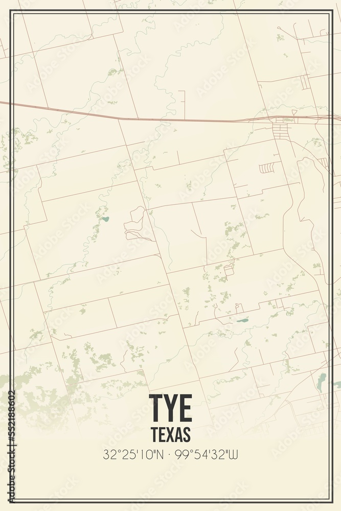 Photo & Art Print Retro US city map of Tye, Texas. Vintage street map ...