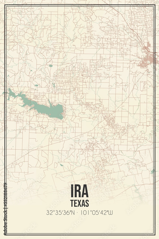Poster Retro US city map of Ira, Texas. Vintage street map. – Wall Art ...