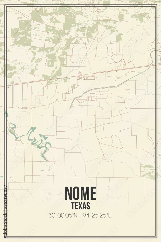 Retro US city map of Nome, Texas. Vintage street map. Stock ...