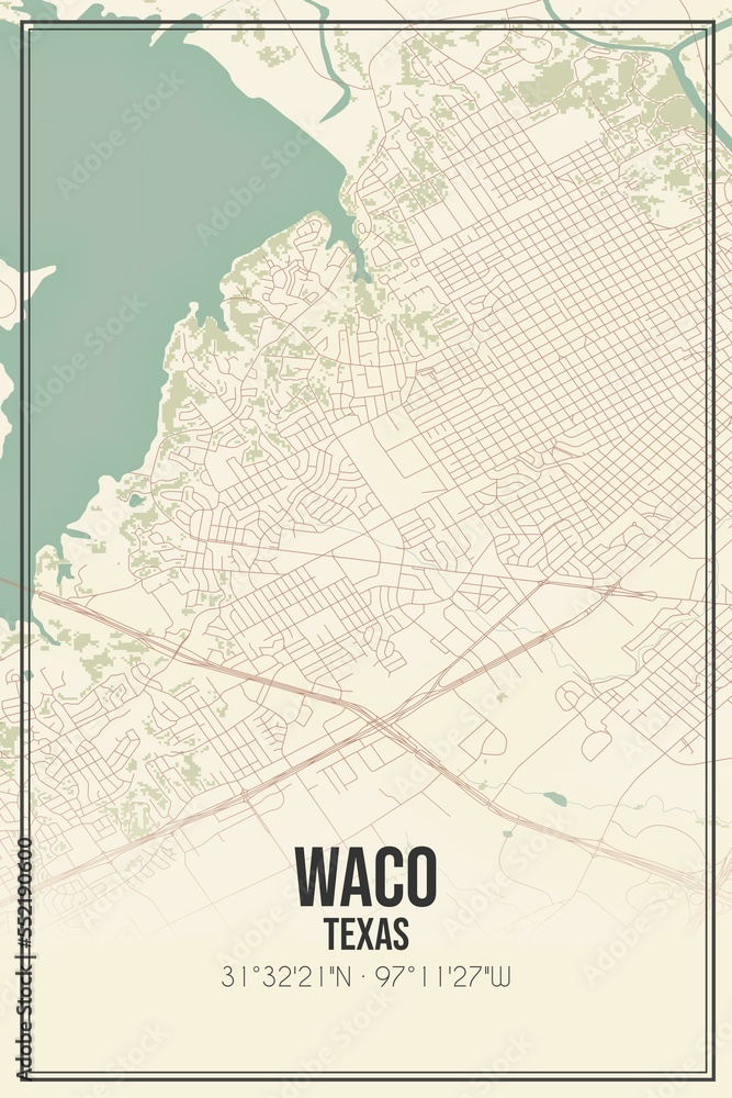 Retro US city map of Waco, Texas. Vintage street map. ilustración de ...