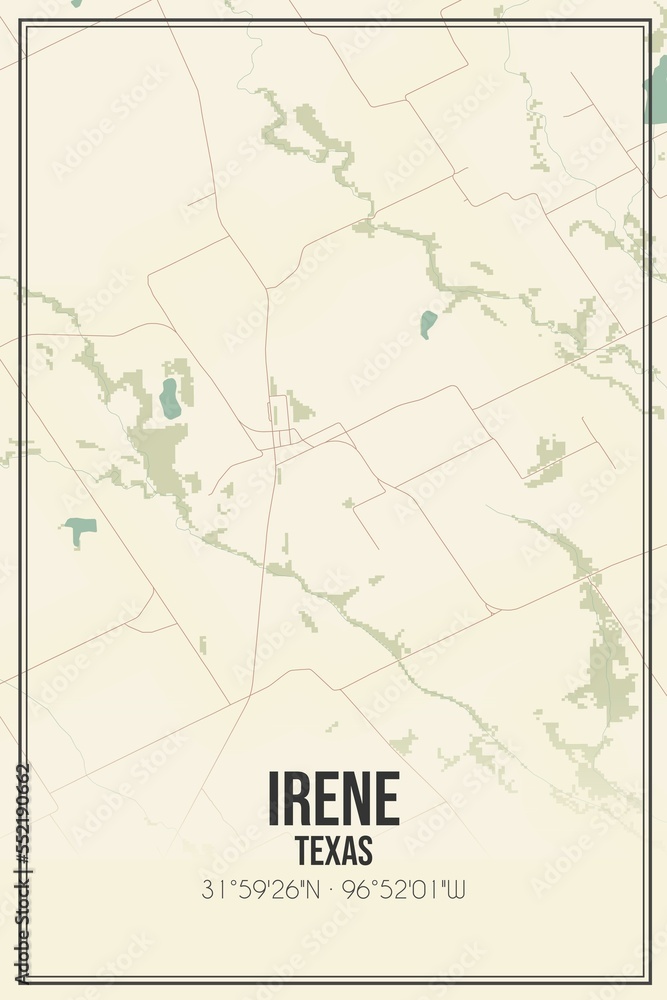Photo & Art Print Retro US city map of Irene, Texas. Vintage street map ...