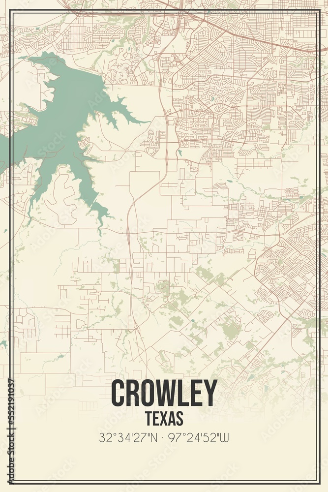 Photo & Art Print Retro US city map of Crowley, Texas. Vintage street ...