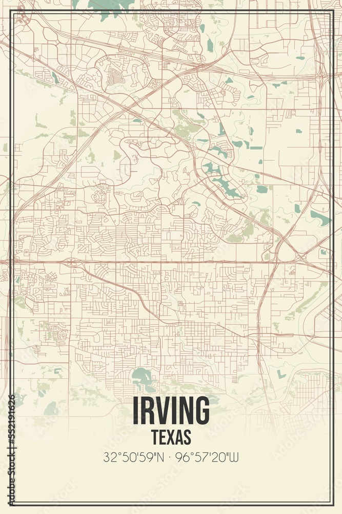 Retro US city map of Irving, Texas. Vintage street map. Stock Illustration | Adobe Stock