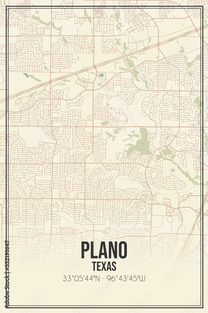 Retro US city map of Plano, Texas. Vintage street map. Stock ...