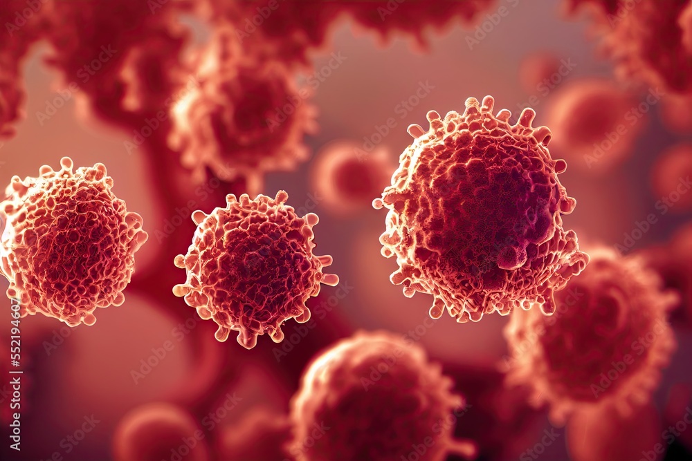 Red Coronavirus in blood. Pathogen outbreak of COVID 19 in Microscopic ...