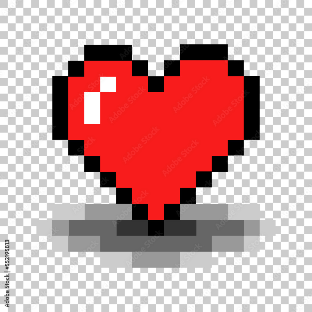 Red pixel hearts with black outline and shadow isolated on transparent ...