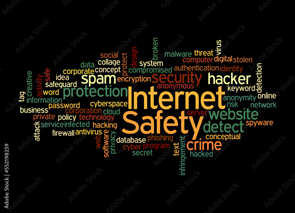 Word Cloud with INTERNET SAFETY concept, isolated on a black background ...
