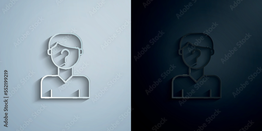 Suspect, man, question mark paper icon with shadow vector illustration ...