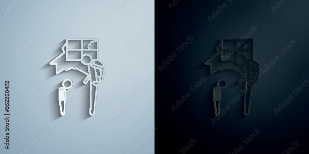 Poor father and sad child paper icon with shadow vector illustration ...