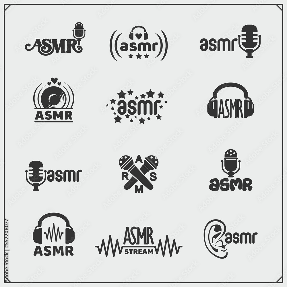 Asmr icon vector set. Autonomous sensory meridian response, enjoying ...