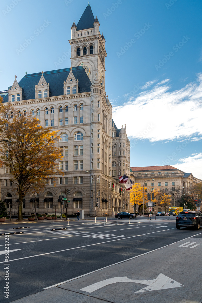 Washington DC, USA, Facade of Trump International Hotel and entrance ...