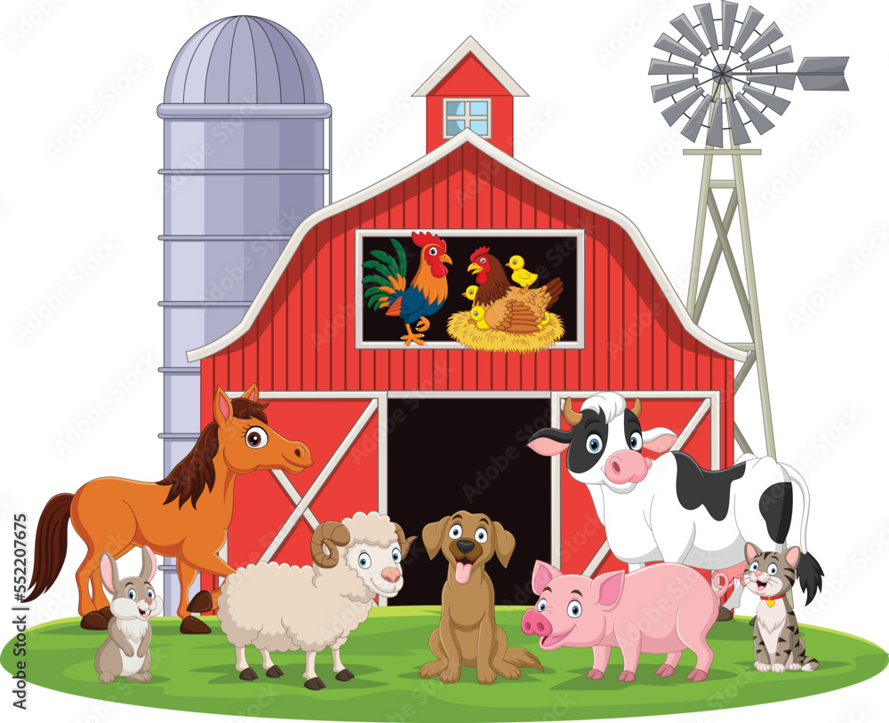 Cartoon farm animals in the barnyard Stock Vector | Adobe Stock
