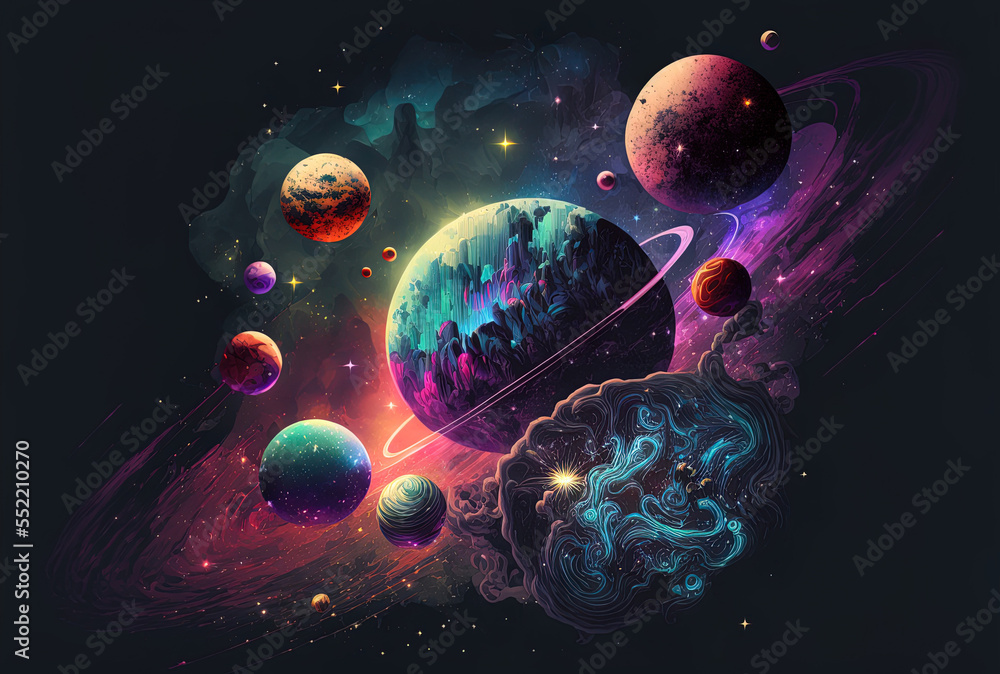 of a nebula and planets in an abstract space scenario. Generative AI ...