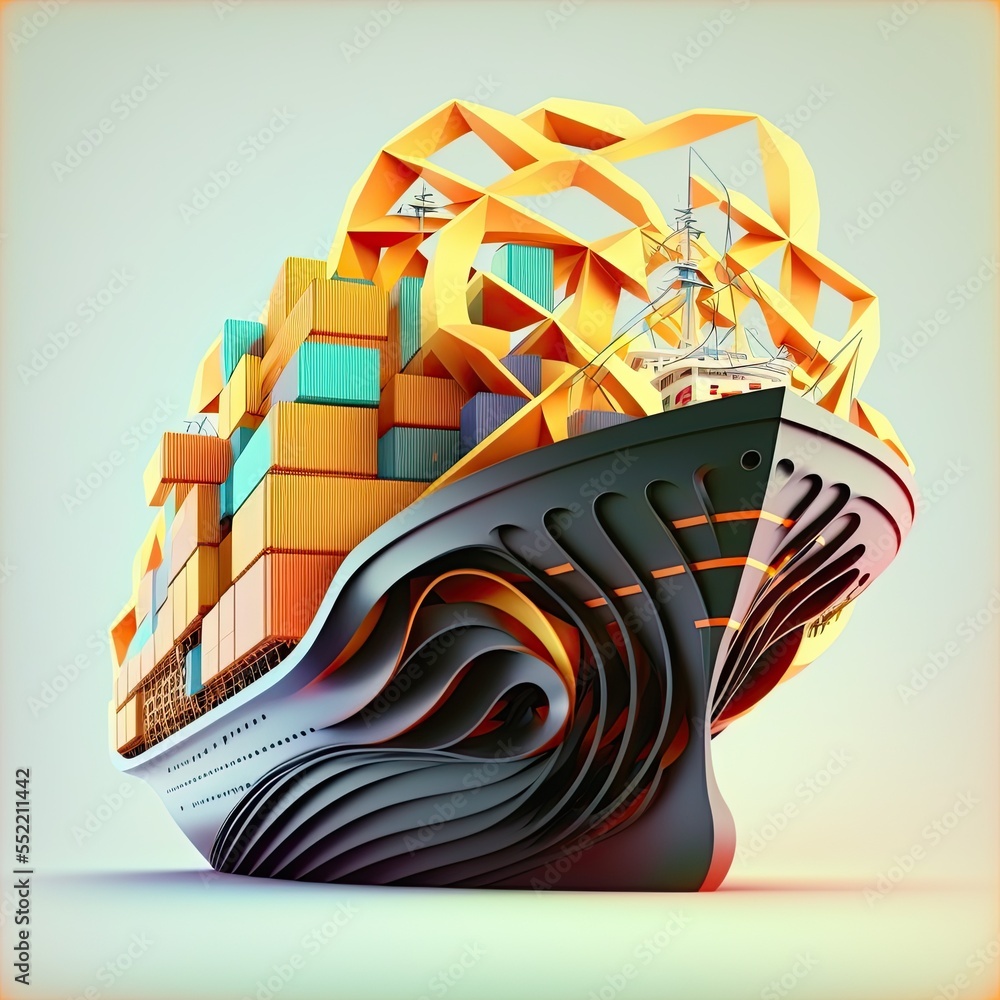 Futuristic 3D ship shipping render for global supply chain logistics ...