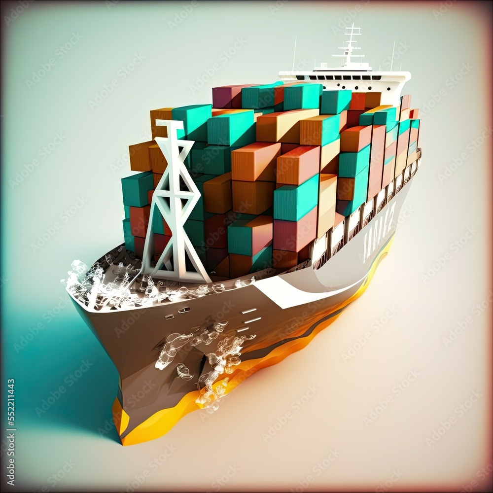 Futuristic 3D ship shipping render for global supply chain logistics ...