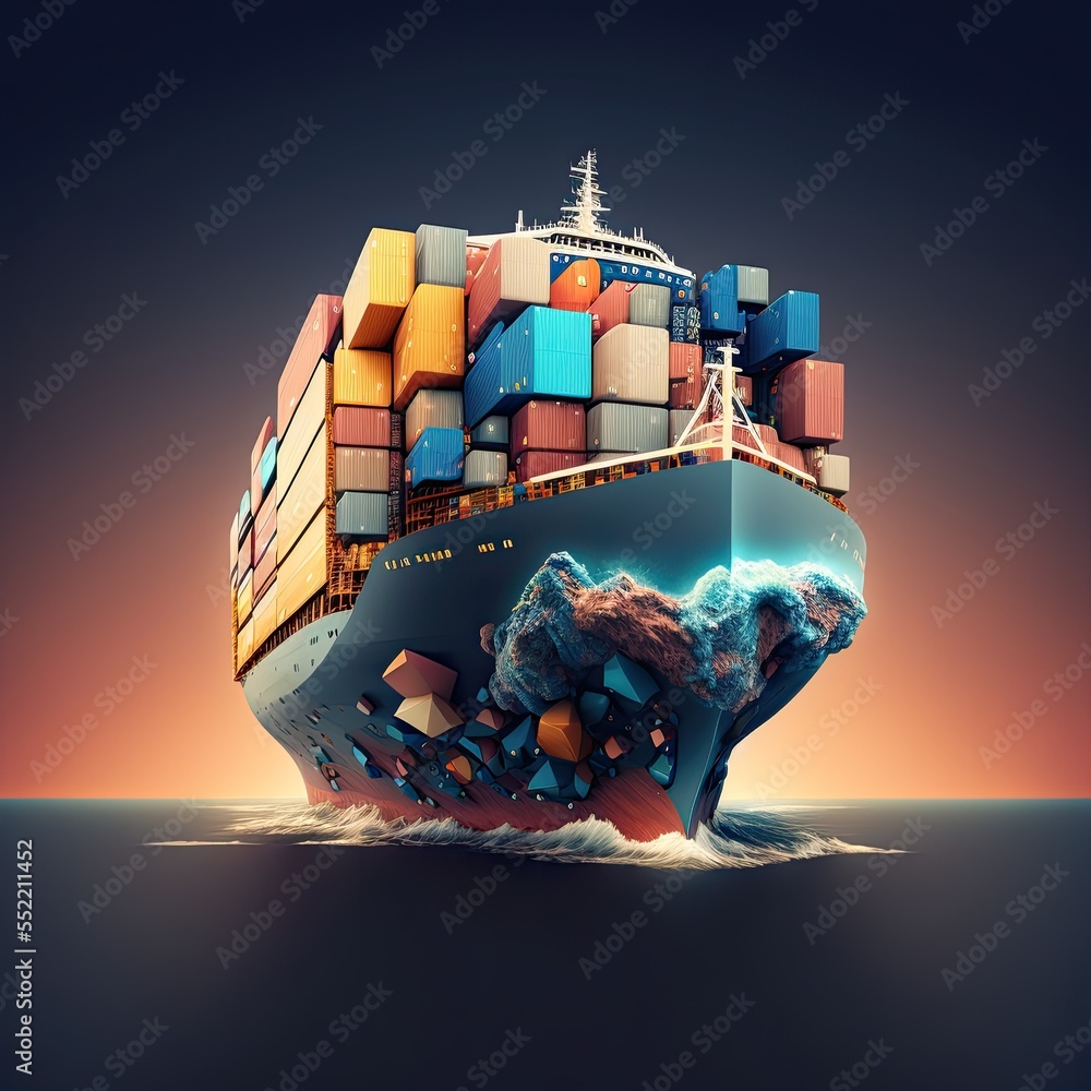 Futuristic 3D ship shipping render for global supply chain logistics ...