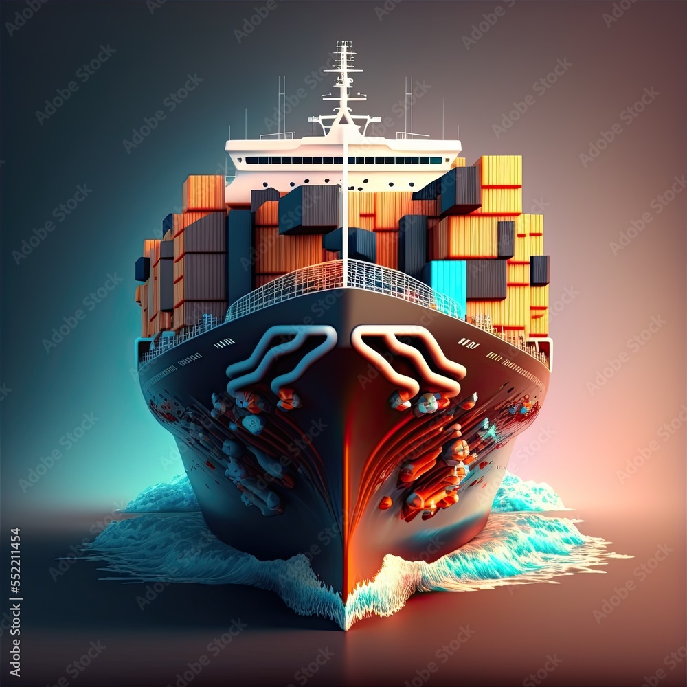 ภาพประกอบสต็อก Futuristic 3D ship shipping render for global supply ...