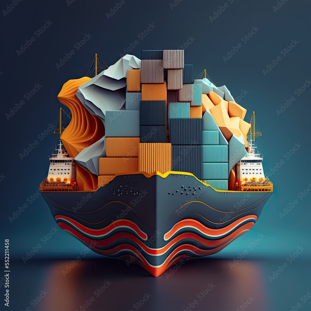 Futuristic 3D ship shipping render for global supply chain logistics ...