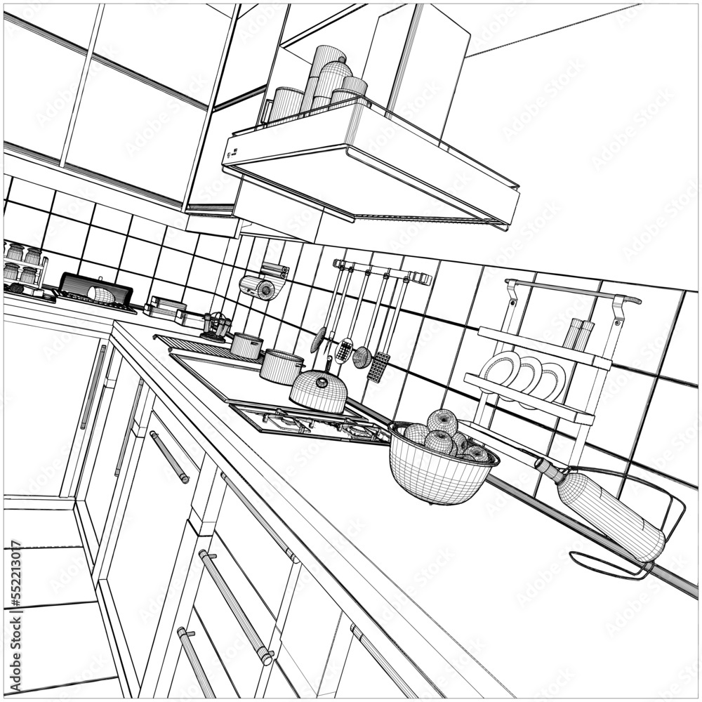 Modern Kitchen Interior Vector. Isolated Illustration On White ...