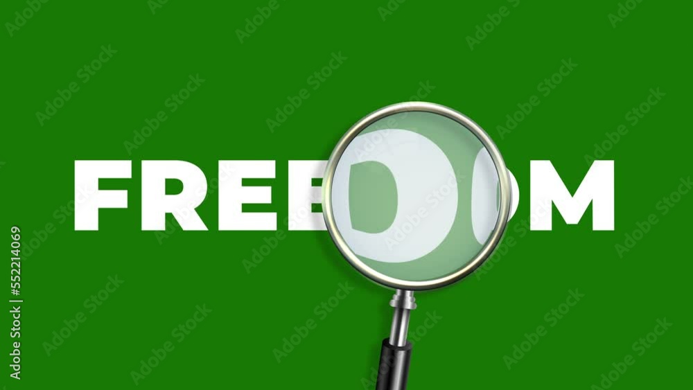 freedom Text under Magnifying Glass motion animation concept.4K motion ...