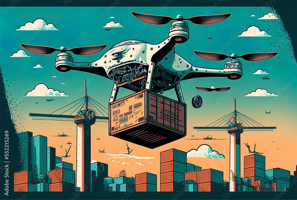 Engineering gadget industry flying in industrial logistics export ...