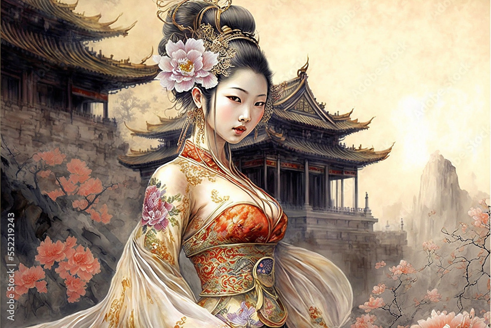 Tang Dynasty Princess in the Royal Garden, fantasy painting, wallpaper ...