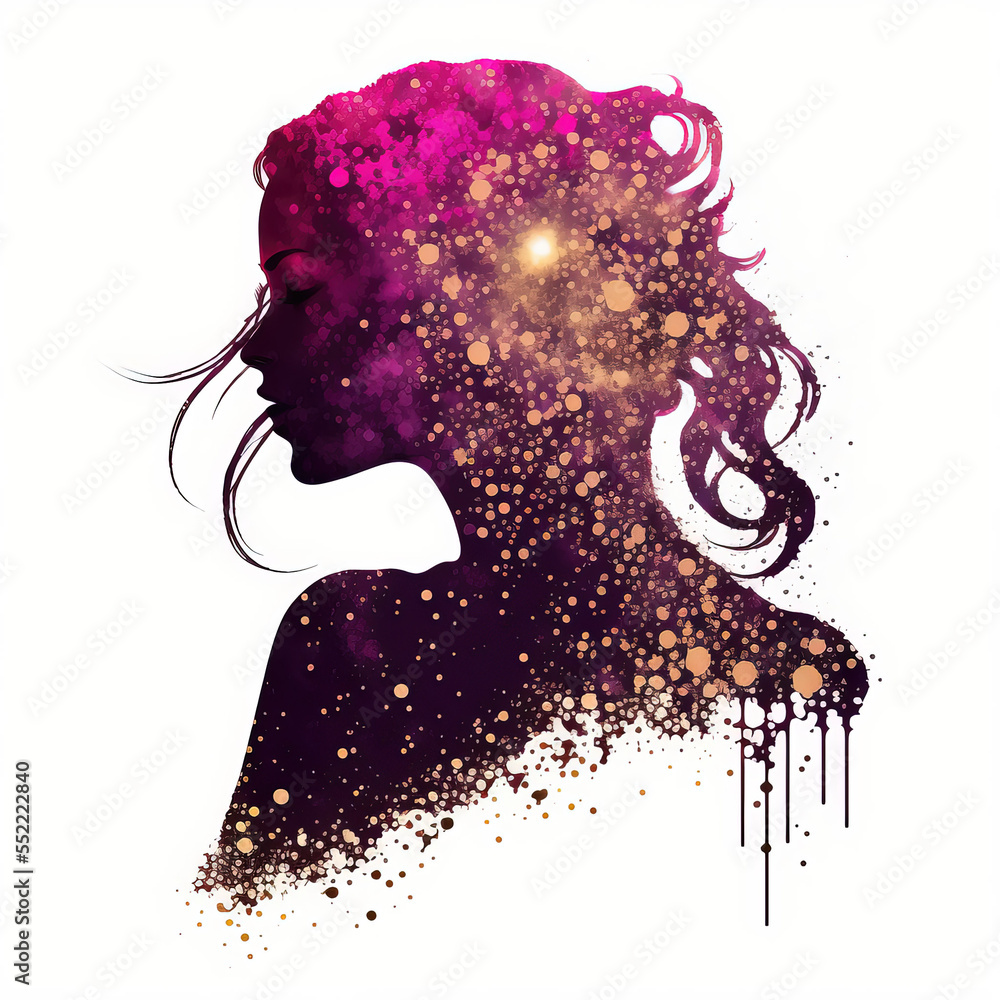 Side Profile Silhouette of a Woman in Pink, Gold, and Purple ...