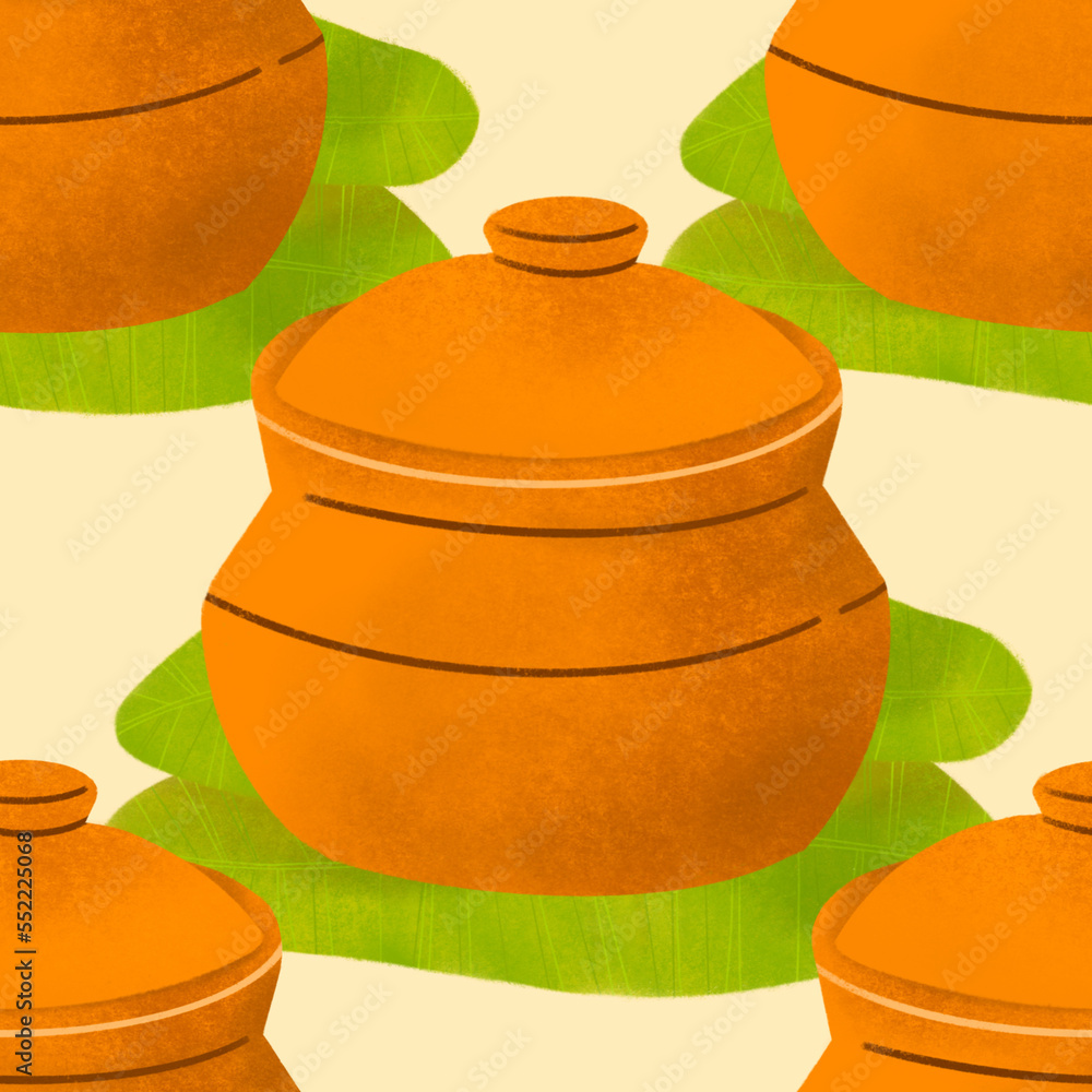 Filipino palayok clay pot wit lid on banana leaves on cream background ...