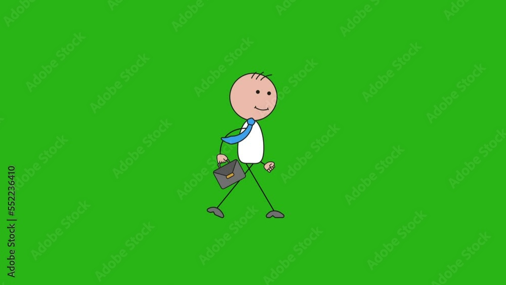 stickman businessman walking animation, hand drawn cartoon motion ...