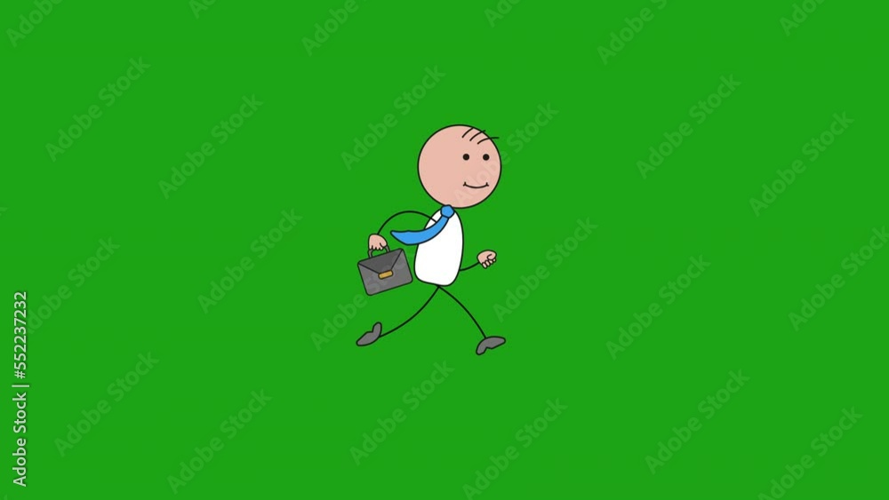 stickman businessman running animation, hand drawn cartoon motion ...