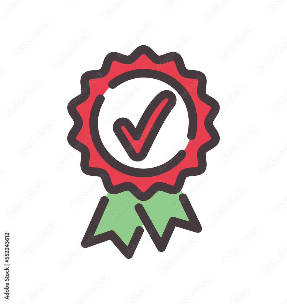 Color badge with tick icon. Symbol of quality, approval and acceptance ...