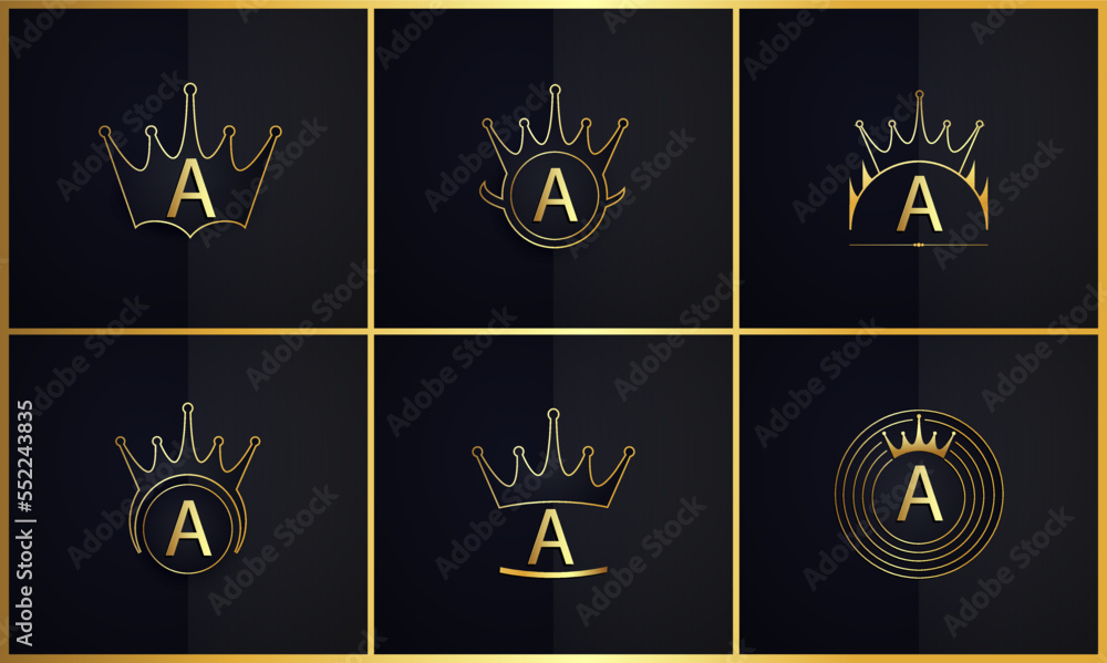 Six Golden crown designs with black background Stock Vector | Adobe Stock