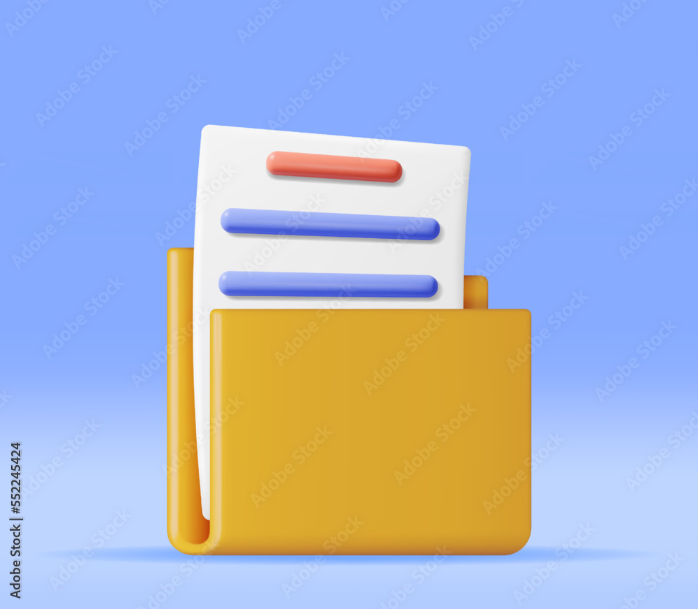 3D Business Folder full of Papers Isolated on White. Render Yellow ...