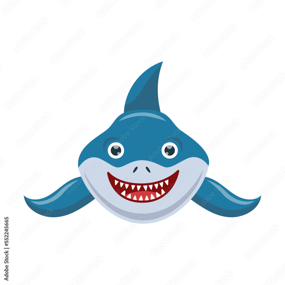 Cute shark smiles friendly, cartoon character vector illustration ...