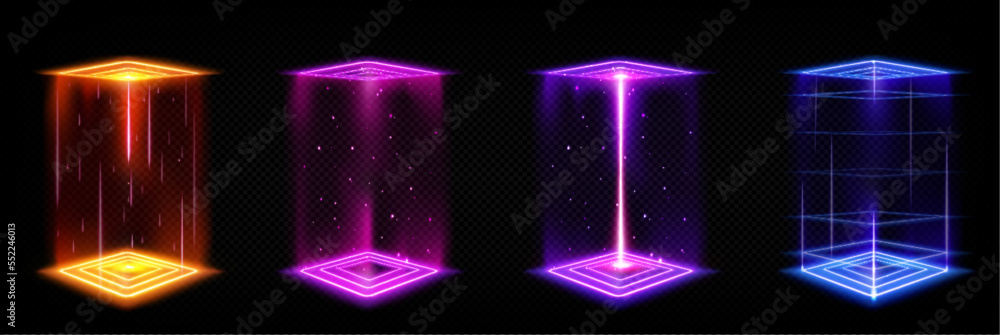 Futuristic portals, magic hologram teleport with square podium. Time ...