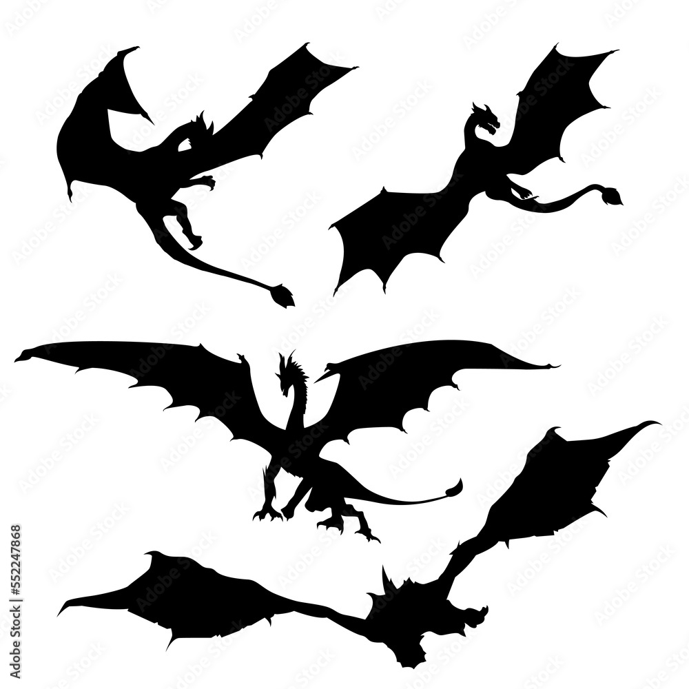 Dragon silhouette. Vector of dragon silhouette. Black Dragon silhouette ...