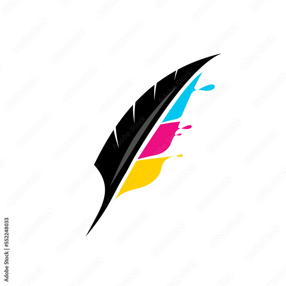 Cmyk feather pen drops print style element Stock Vector | Adobe Stock