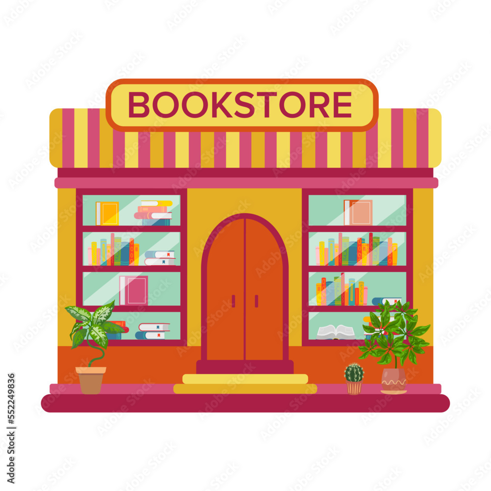 Book store. Shop and cafe exterior. Vector illustration of commercial ...