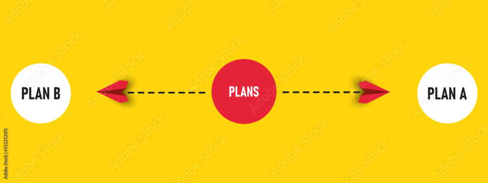 Airplane flying from plan A to plan B Red plane is moving towards ...