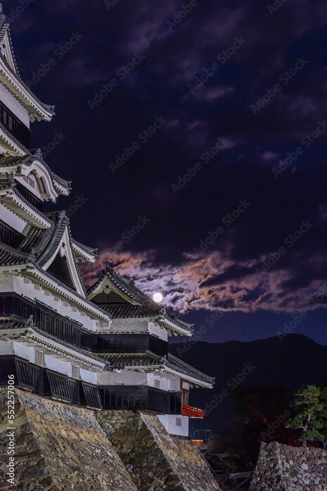 Amazing Full moon and Total Lunar Eclipse beyond Matsumoto Castle on ...